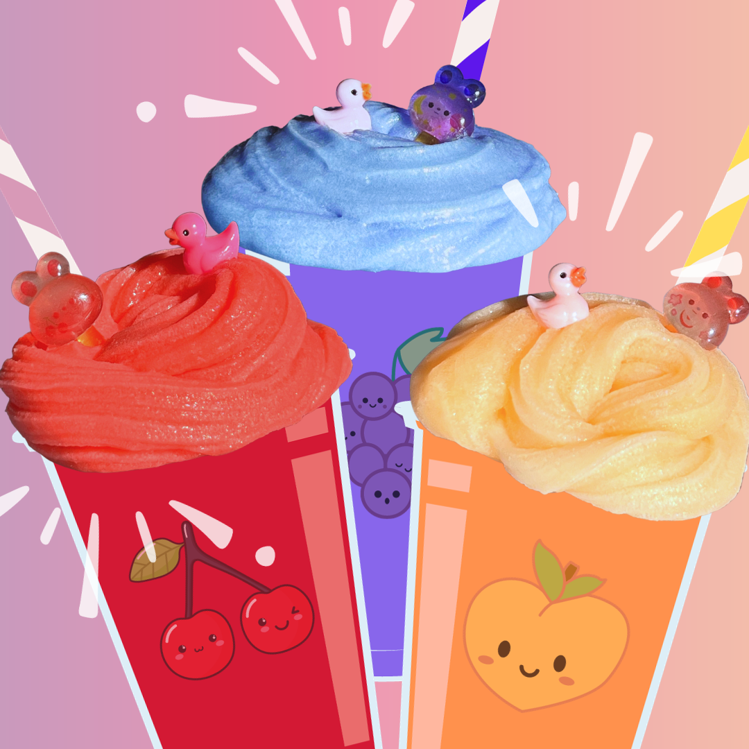 Slush Pop Trio 🍒🍑🍇 – Squishy Squeezy Slimes